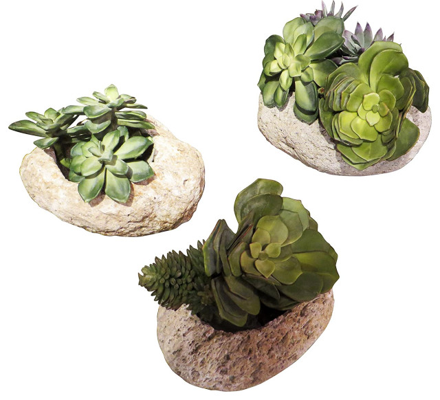 Rustic Natural Stone Planters Set of 3 Rustic Volcanic Rock Free Form ...
