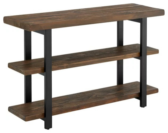 Rustic Industrial 42" Metal and Wood Console Table with 3 Open Tiers ...