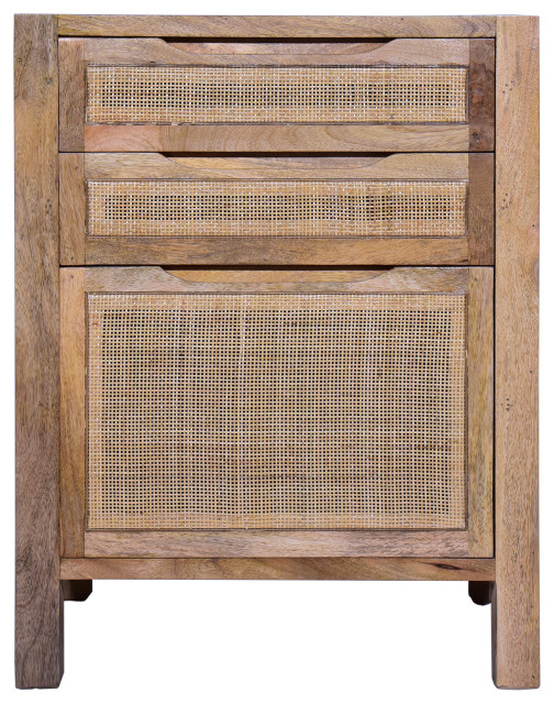 Benzara UPT-272544 Cottage Mango Wood Storage Cabinet Table, 3 Drawers ...