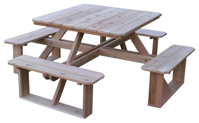 Cedar Square Picnic Table with Attached Benches - Transitional ...
