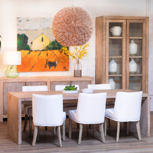 Merwin Reclaimed Pine 94-inch Waterfall Style Dining Table with Cutout ...