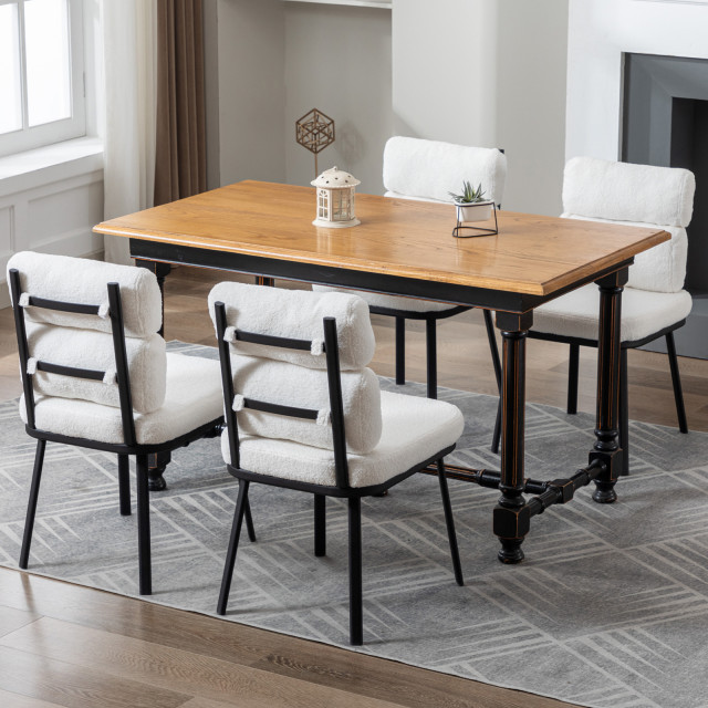 Metal Solid Back Boucle Dining Chairs,Side Chair for Dining Room(Set of ...