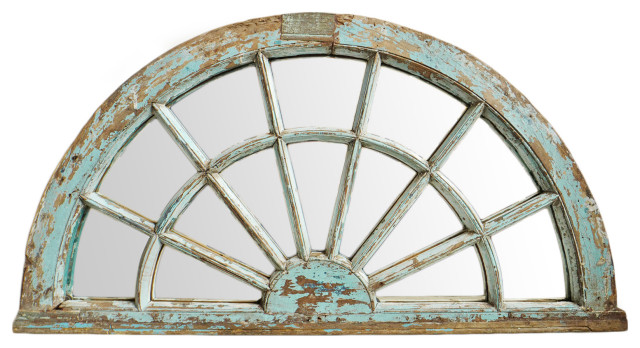 Consigned Blue Window Transom Arch Mirror - Farmhouse - Wall Mirrors ...