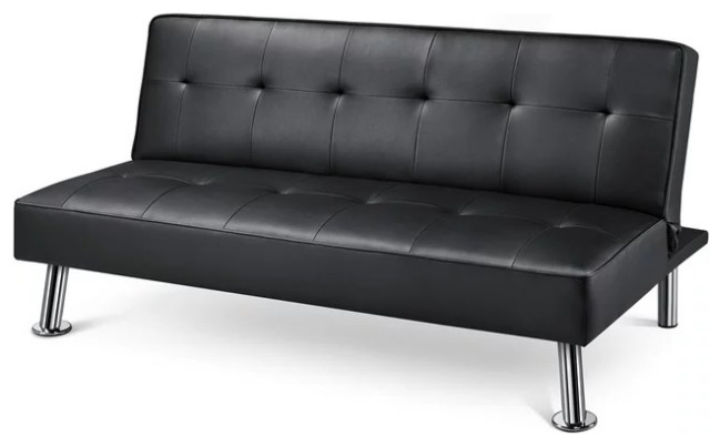 Convertible Faux Leather Futon Sofa Bed, Armless Design with Chrome ...