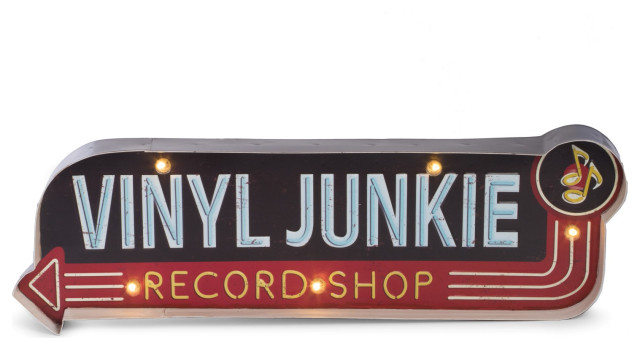 "Vinyl Junkie" Metal Sign, Led Lighted, Wall Mountable - Contemporary ...