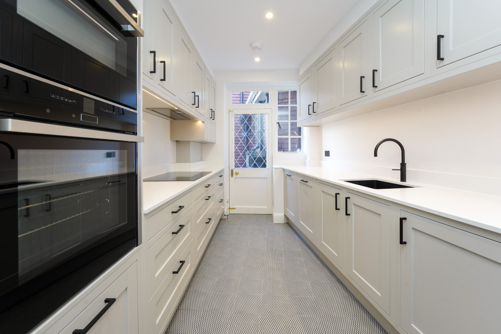 White In Frame Shaker Style Galley Kitchen - Traditional - Kitchen ...