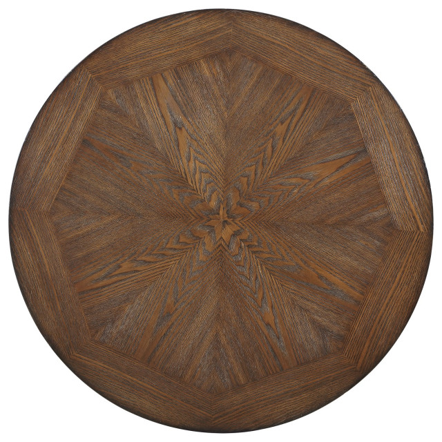 Industrial Round Coffee Table with Curved Legs and Nailhead Trim ...