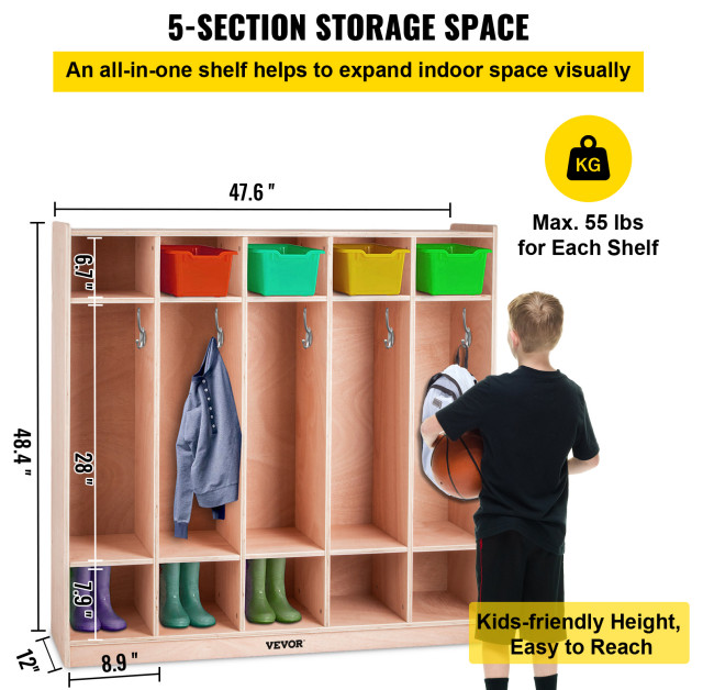 VEVOR Preschool Cubby Lockers Wooden Storage Cabinet, 48x54 Inch ...