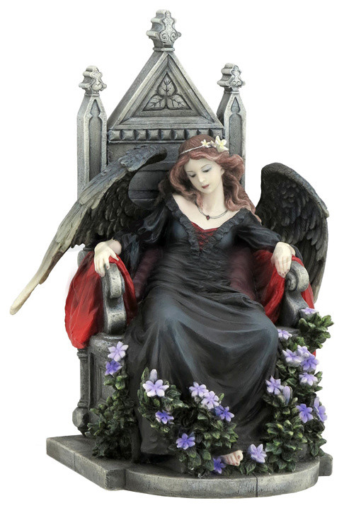 Female Gothic Angel Sitting On A Throne, Myth and Legend Statue ...