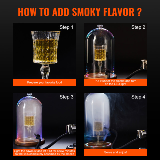VEVOR Smoking Gun Accessory Glass Cloche Dome Cover for Smoke Infuser ...
