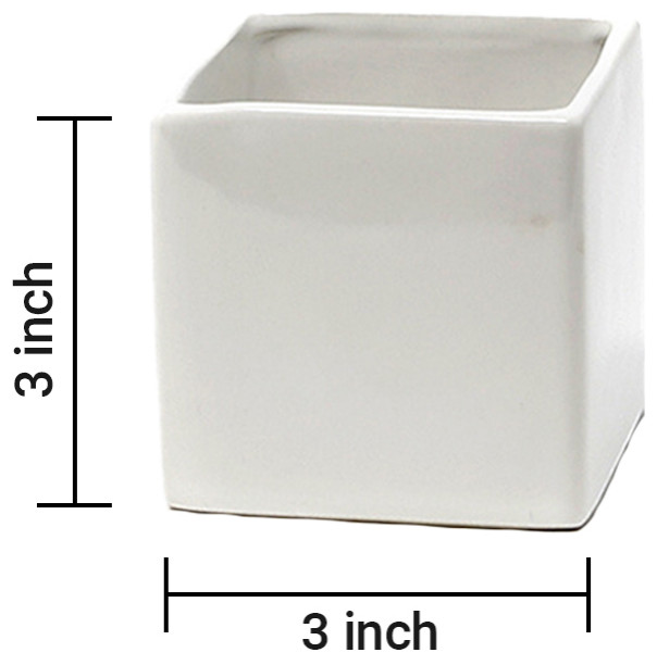 Serene Spaces Living Set of 4 Glossy White Ceramic Square Vase, 3" Dia ...