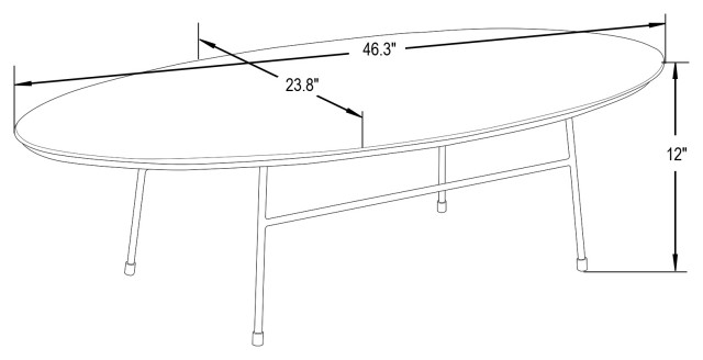 LeisureMod Rossmore Oval Coffee Table With White Steel Frame ...