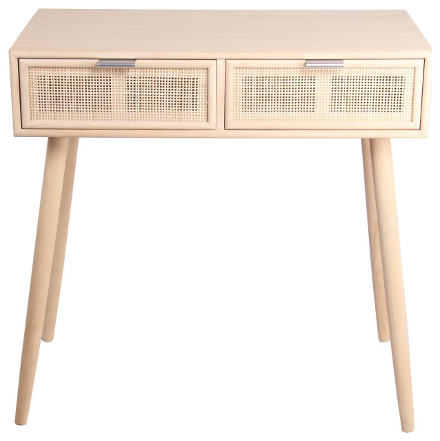 2 Drawer Wooden Console Table with Angled Legs, Beige - Tropical ...
