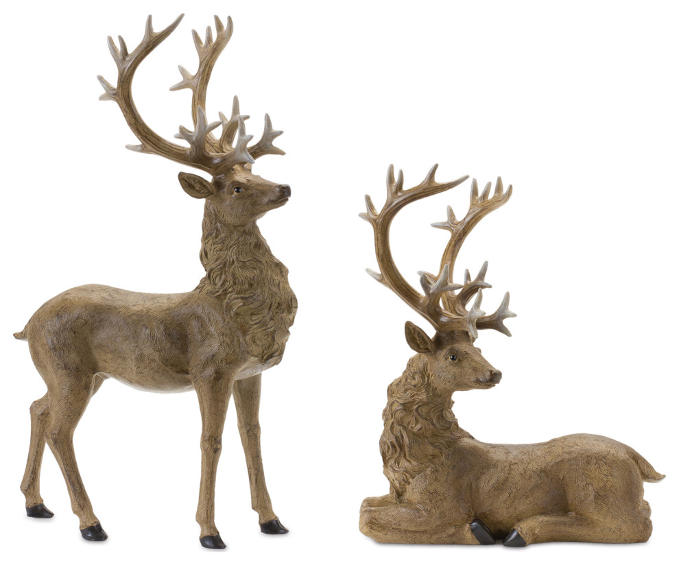 Rustic Deer Statue, 2-Piece Set - Rustic - Holiday Accents And ...