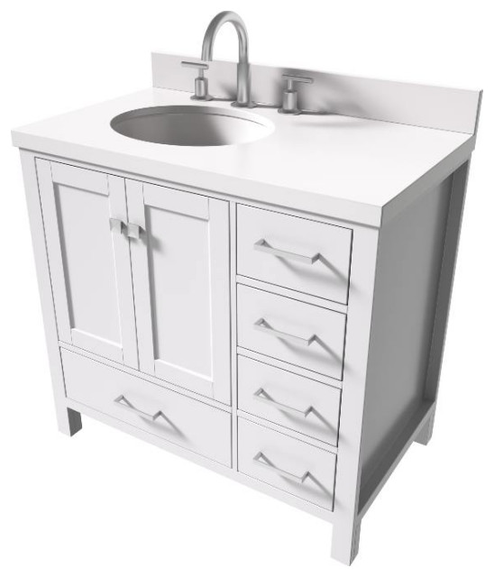 Cambridge White 37" Oval Sink Vanity With White Quartz Top ...