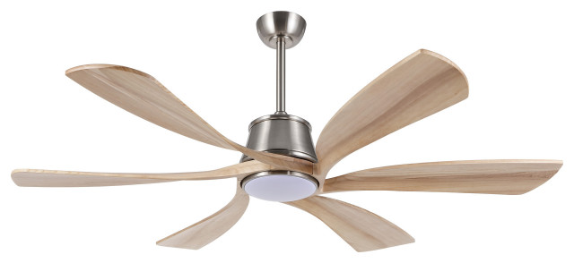 60" Solid Wood 6-Blade Smart LED Ceiling Fan With Remote and Light ...