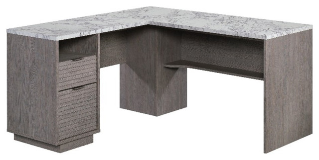 Sauder East Rock Engineered Wood L-Shaped Desk in Ashen Oak Finish ...