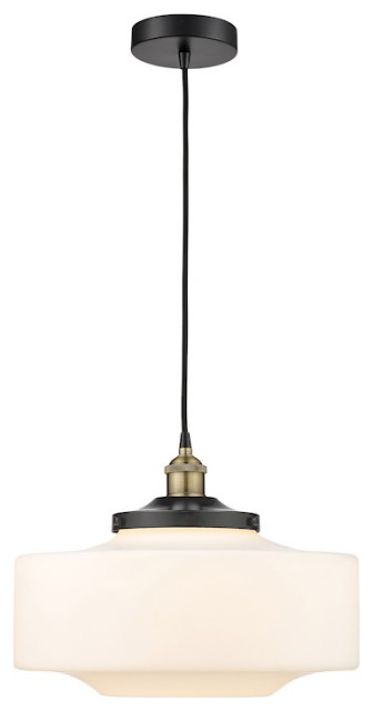 Innovations Bridgeton 1-Light 16" Mini Pendant, Brushed Brass/White ...