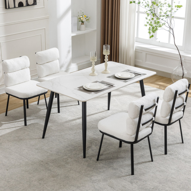 Metal Solid Back Boucle Dining Chairs,Side Chair for Dining Room(Set of ...