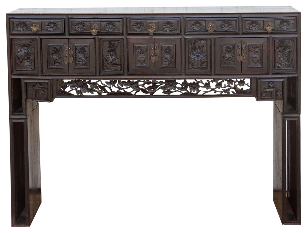 Beautiful Ebonized Carved Chinese Console Table - Asian - Console ...
