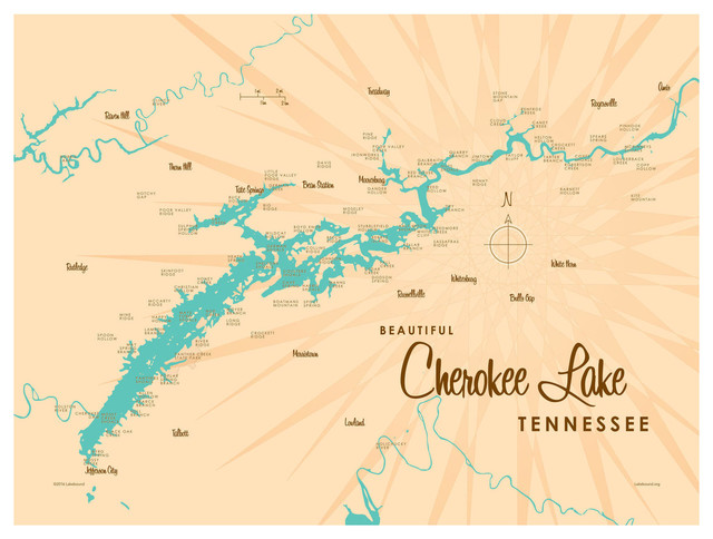 by Lakebound Cherokee Lake Tennessee Map Art Print, 18"x24 ...