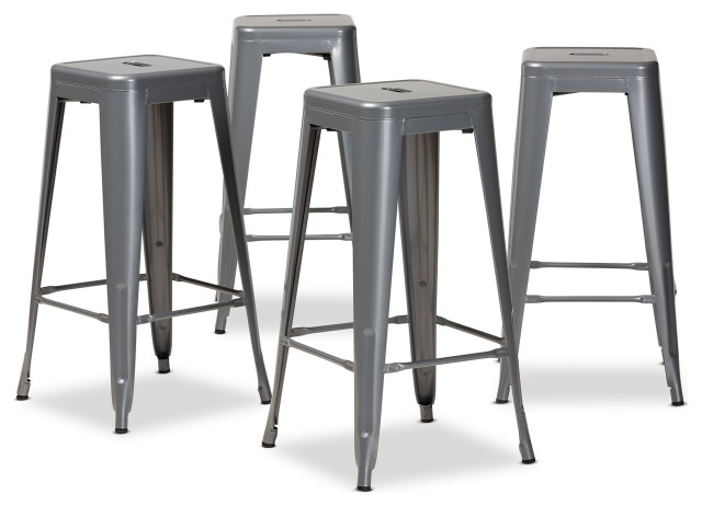 Horton Modern Industrial Grey Finished Metal 4-Piece Stackable Bar Stool Set - Industrial - Bar ...