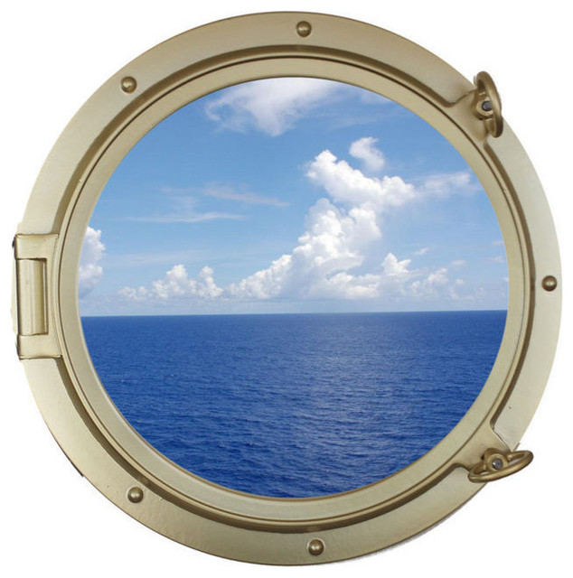 Gold Finish Porthole Window, 24" - Beach Style - Decorative Objects And ...