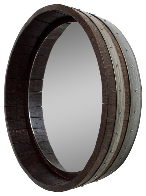 Dark Walnut Inverted Wine Barrel Mirror - Rustic - Wall Mirrors - by ...