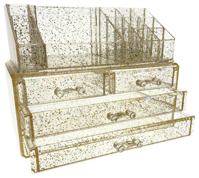OnDisplay Gold Glitter 4 Drawer Tiered Acrylic Cosmetic/Jewelry ...