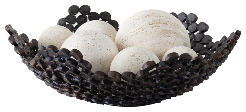 Industrial Iron Torched Metal Decorative Bowl Centerpiece Rustic ...