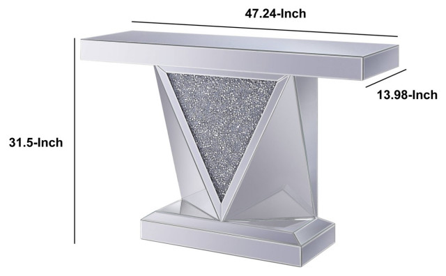 Unique Console Table, Faceted Mirrored Design With Triangular Faux ...