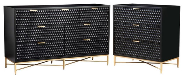 Home Square 2 Piece Furniture Set with Dresser and Small Chest in Black - Contemporary - Bedroom ...