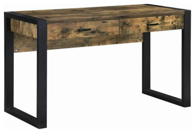 Rustic Desk, Metal Frame With Rectangular Top & Storage Drawers ...