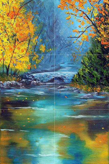 Tile Mural Contemporary Art Landscape Kitchen Backsplash, 4.25" Ceramic ...