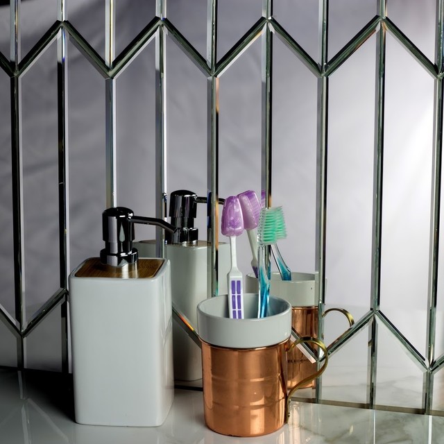 Diamond 4x12 Beveled Chevron Glass Mirror Subway Tile,Silver,Peel ...