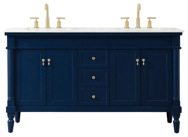 60" Double Bathroom Vanity, Blue, Vf13060Dbl - Transitional - Bathroom ...