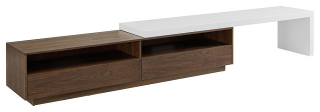 Celine extendable entertainment center in walnut veneer with storage ...