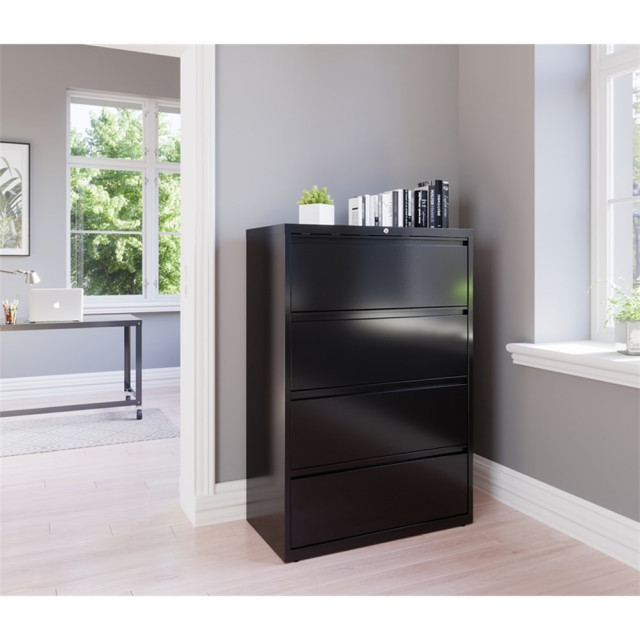 Pemberly Row 36" 4-Drawer Modern Metal Lateral File Cabinet in Black ...