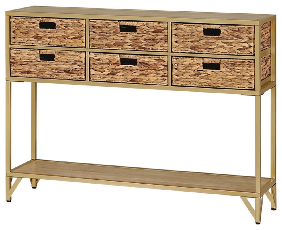 Gallerie Decor Rio Transitional Metal/Wood Console Table in Natural ...