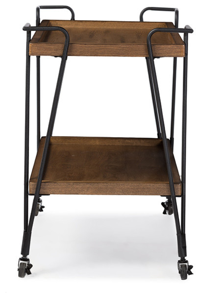 Laydon Textured Metal Distressed Ash Wood Mobile Serving Cart, Antique ...