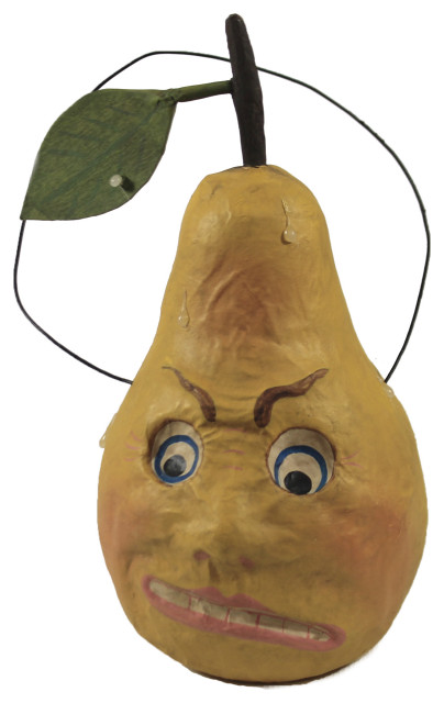 Halloween Pear Candy Bucket Paper Mache Wire Handle Angry Face Ms1017 ...