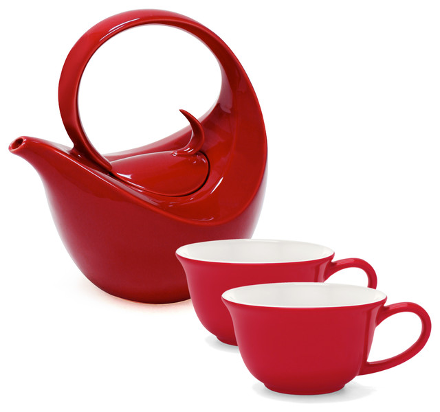 Chantal Olivia Apple Red 3 Cup Teapot with Two 8 Ounce Tea Lover's Mugs ...