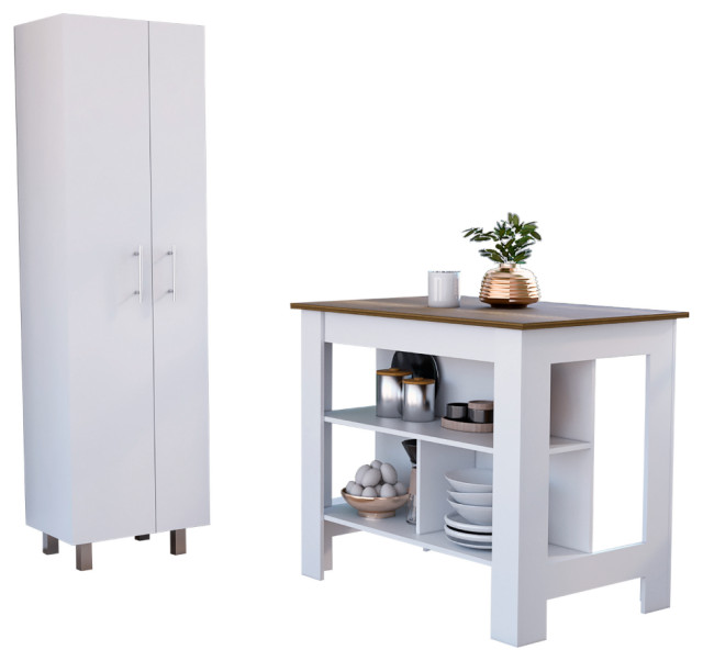 London 2-Piece Kitchen Set, Kitchen Island & Pantry - Transitional ...
