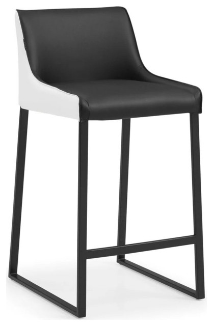 Helena Black and White Leatherette Counter Stool with Black Powder ...