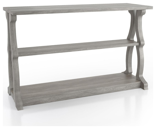 Farmhouse Console Table, Curved Accented Sides With 2 Shelves, Vintage ...