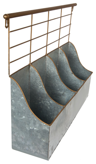 Galvanized Metal 4-Pocket Storage With Rack, 22"x5.5", Industrial ...