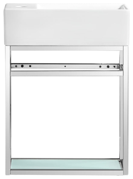 Pierre 19.5" Single, Open Shelf, Chrome Metal Frame Bathroom Vanity ...