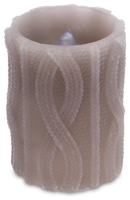 4" Brown Cable Knit Battery Operated Flameless LED Wax Christmas Pillar ...