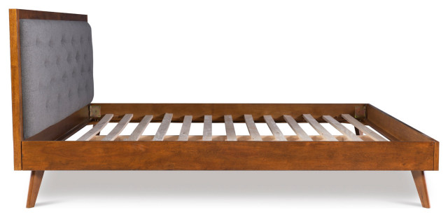 Retro Modern Platform Bed, Angled Legs, Button Tufted Headboard, King ...