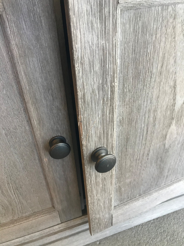 Need advice on how to repair wood gouge on cabinet door